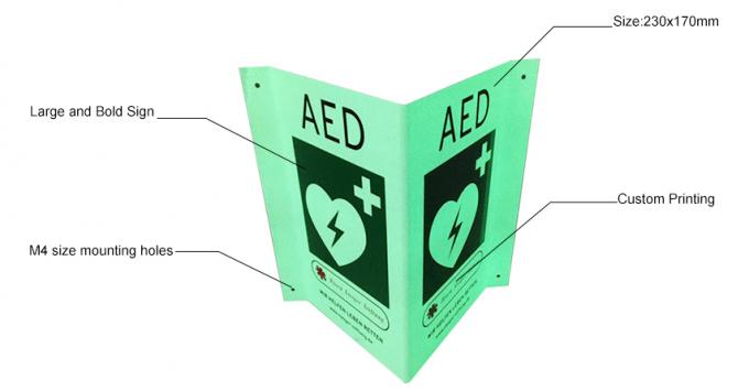V Shaped 3 Way Heart Sign AED Wall Mounted With Night Glow Painting