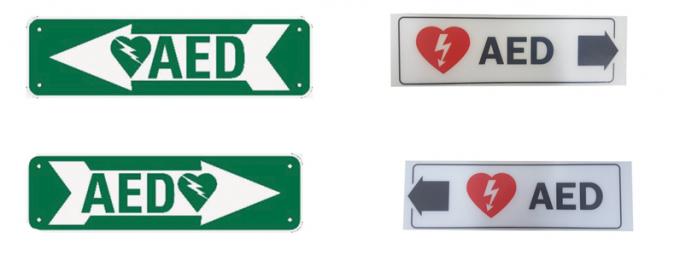 White Wall Mount AED Wall Sign Green Plastic Defibrillator AED V Sign ...