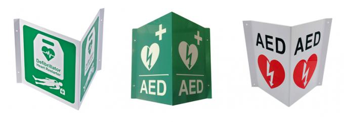 White Wall Mount AED Wall Sign Green Plastic Defibrillator AED V Sign ...