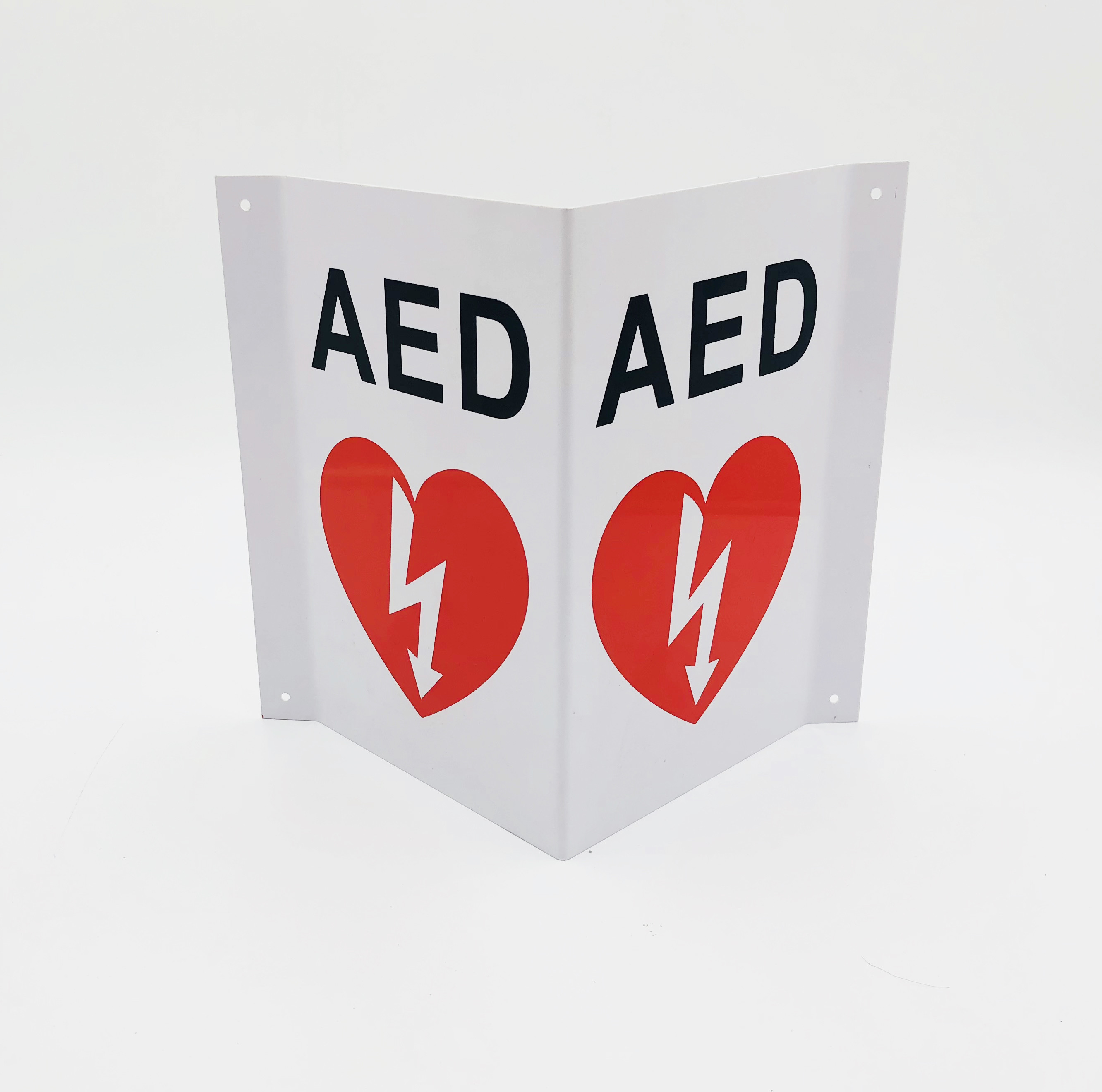 Triangular White AED Wall Sign , V Shape Plastic First Aid AED Sign