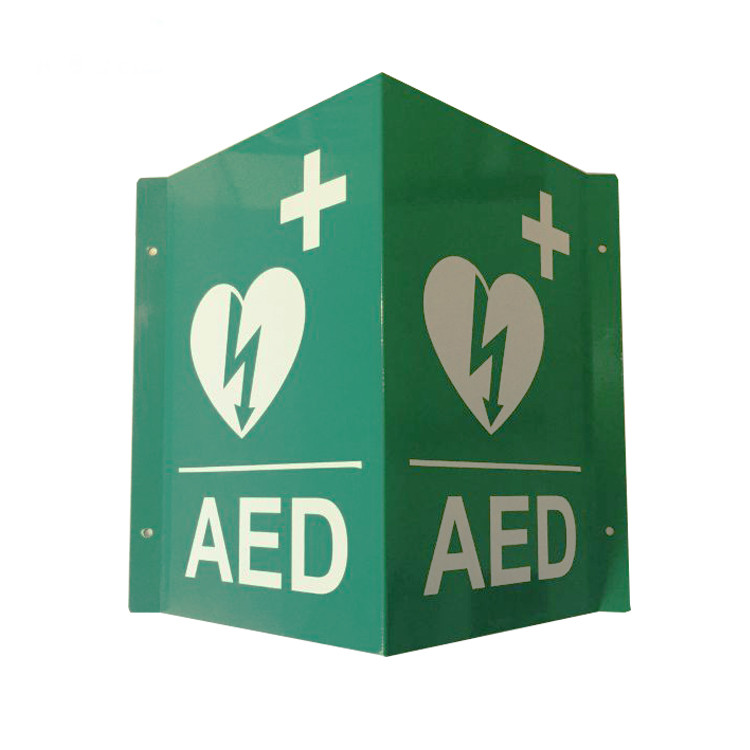 PVC Plastic 3 Way Sign Of AED , Custom Printing V Shaped First Aid AED Sign