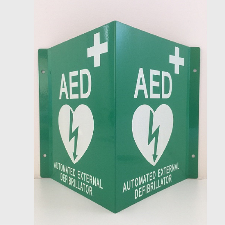 White Wall Mount AED Wall Sign Green Plastic Defibrillator AED V Sign ...